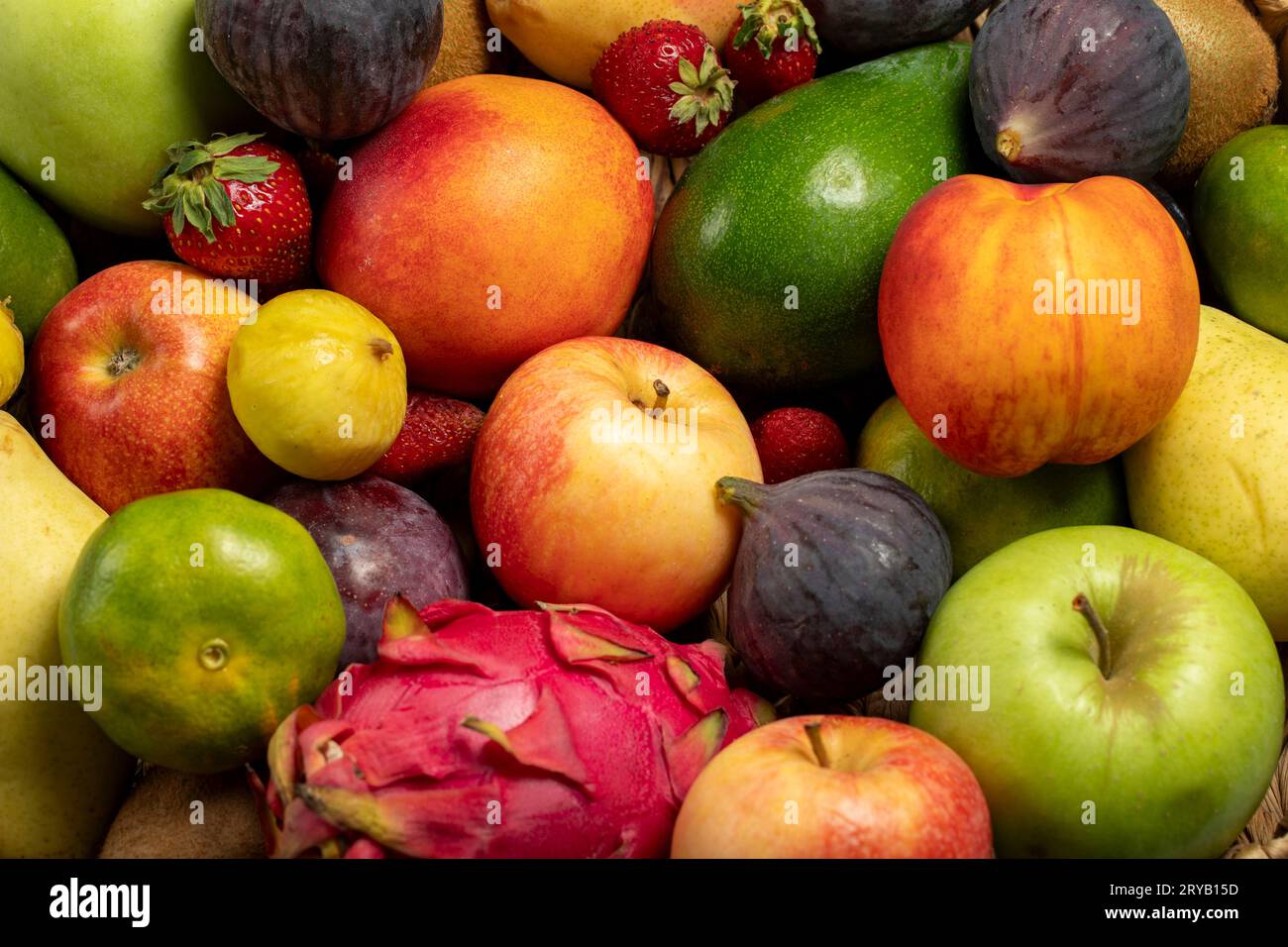 Food background fruits collection. Apples berries banner kiwi grape ...