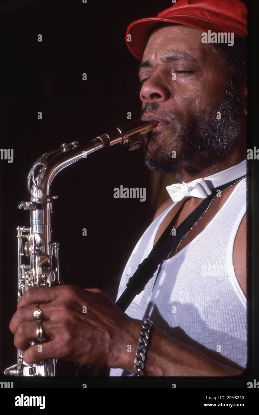 The late jazz musician Julius Hemphil playing his alto saxophone at a ...