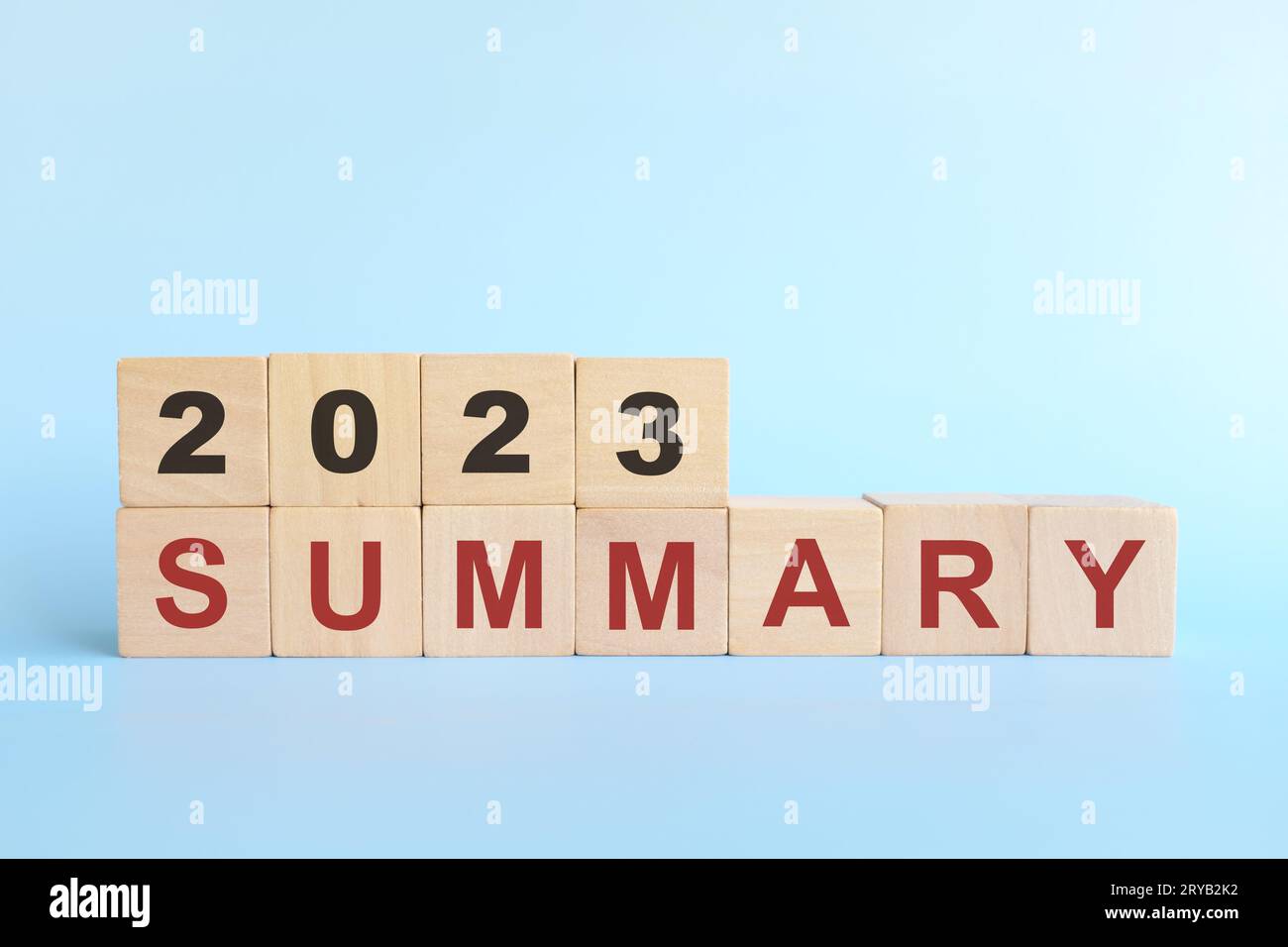 Year 2023 review and summary concept. Wooden blocks typography in blue ...