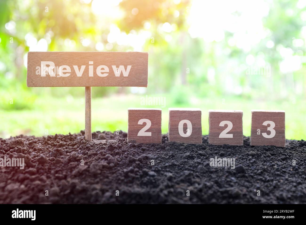 Year 2023 review concept. Wooden blocks typography in natural ...