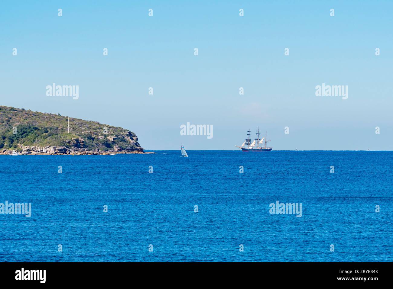 The square rigged barque sailing ship, James Craig passing through ...
