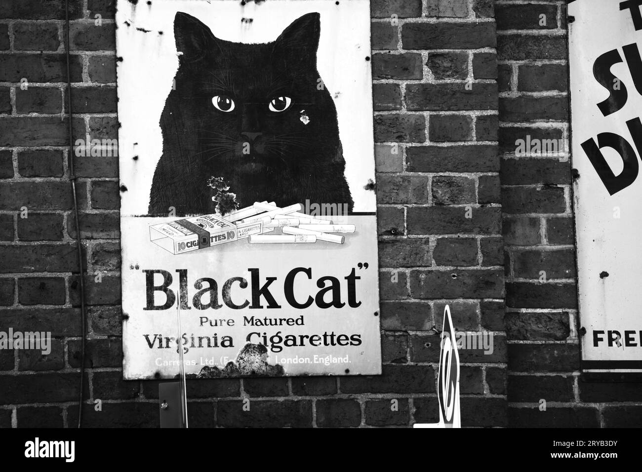 A black and white photograph of a vintage metal sign advertising Black ...