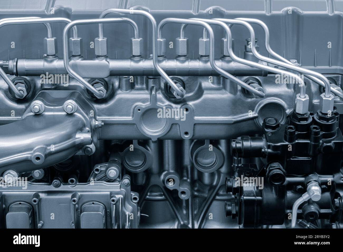 diesel engine. Fragment of a diesel motor close-up. Selective on the ...