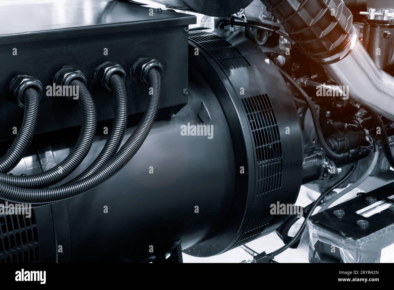 diesel engine. Fragment of a diesel motor close-up. Selective on the ...