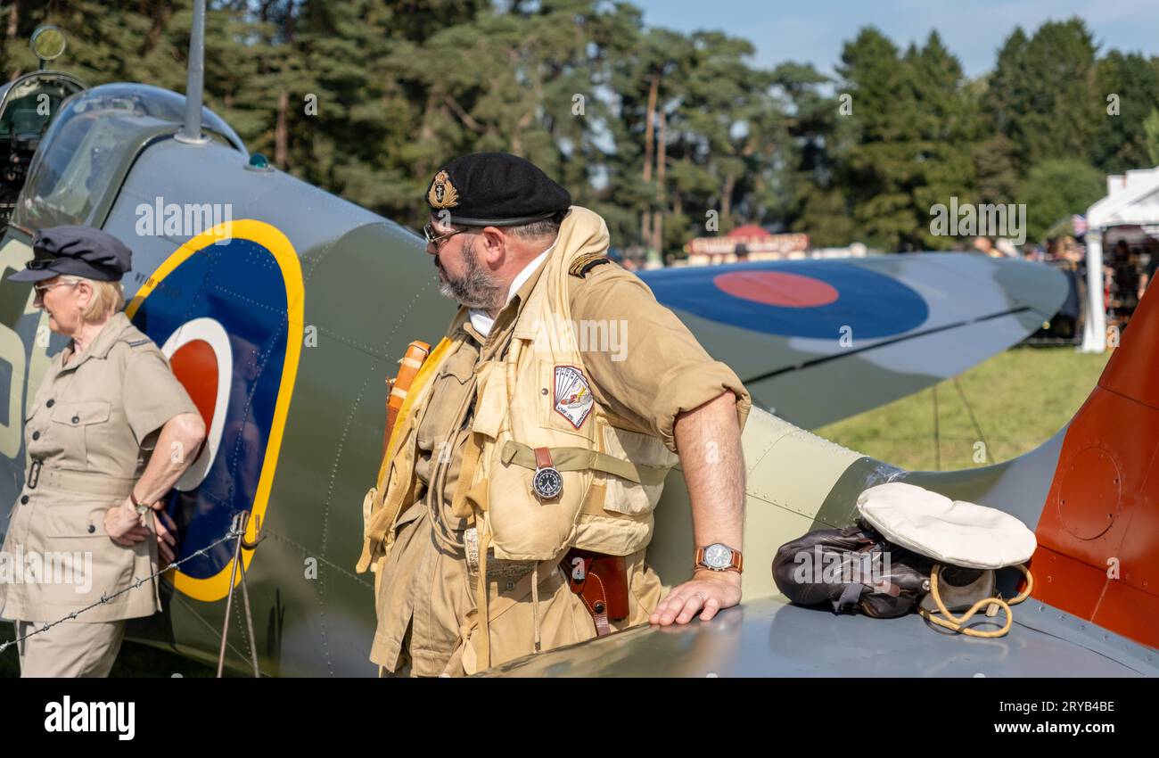 Holt, Norfolk, UK – September 16 2023. Pilot in full WW2 uniform ...