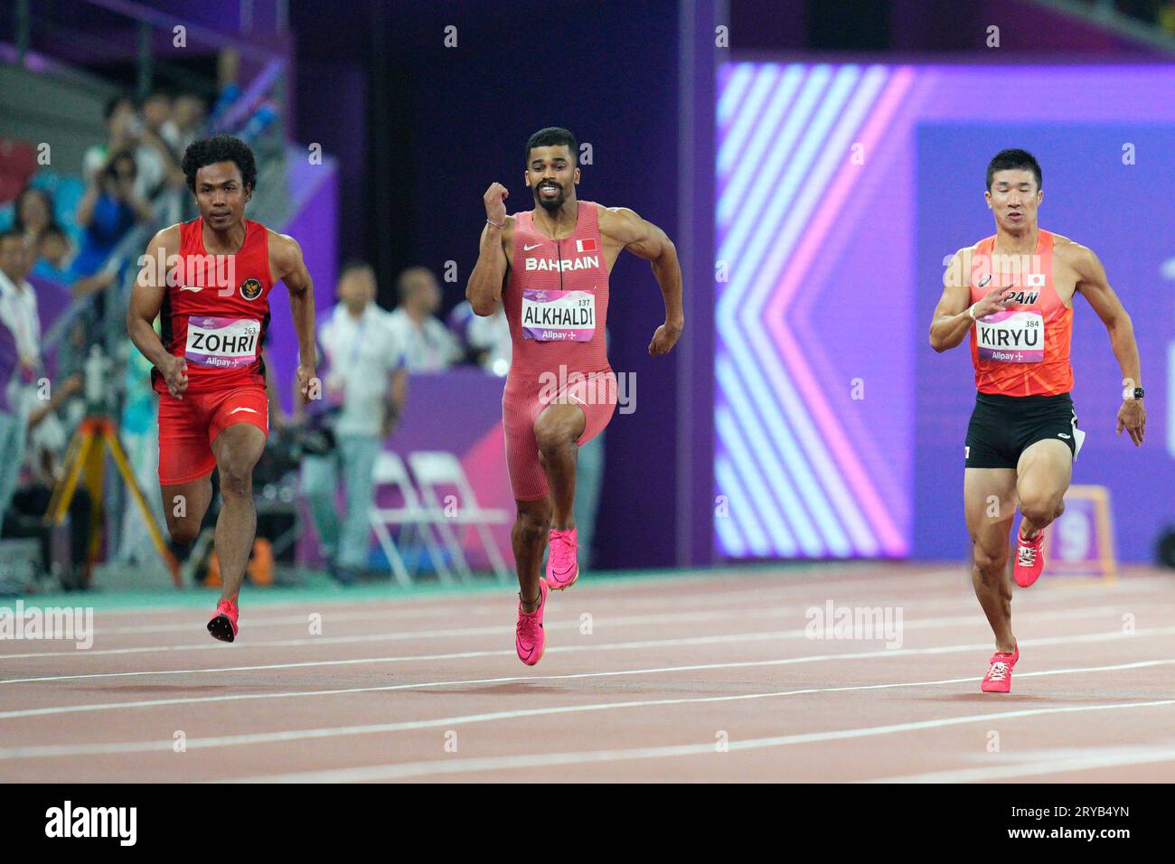 From left, Indonesia's Lalu Muhammad Zohri, Bahrain's Saeed Saad Saeed ...