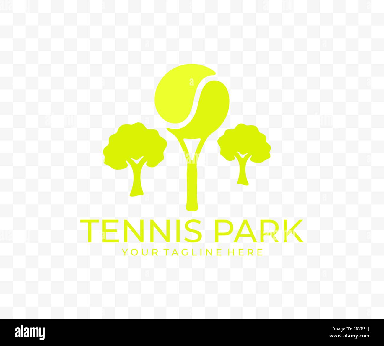 Tennis, racket and ball in the form of a tree and park, graphic design ...