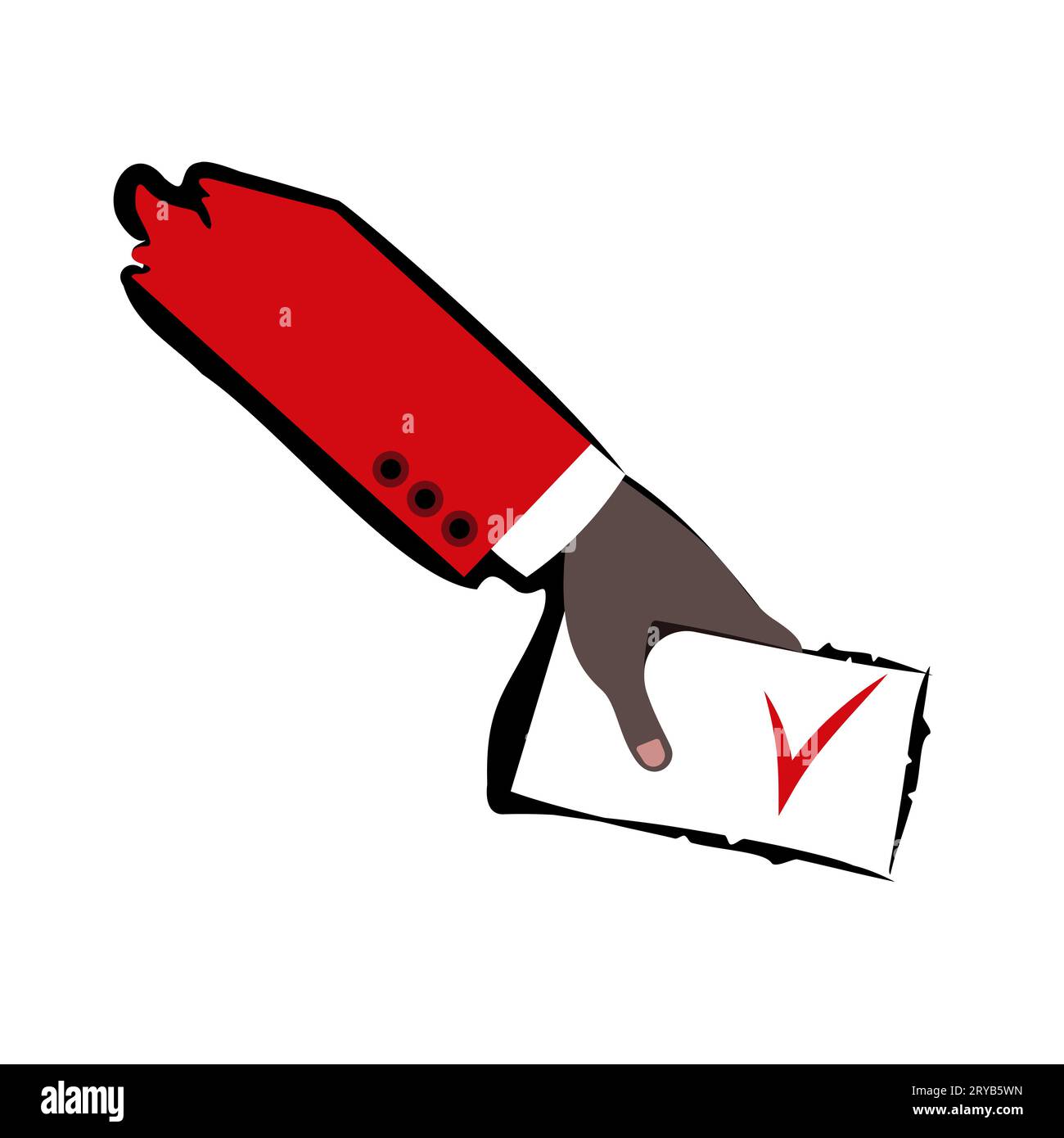 An African American man s hand holds a white ballot paper with a check ...