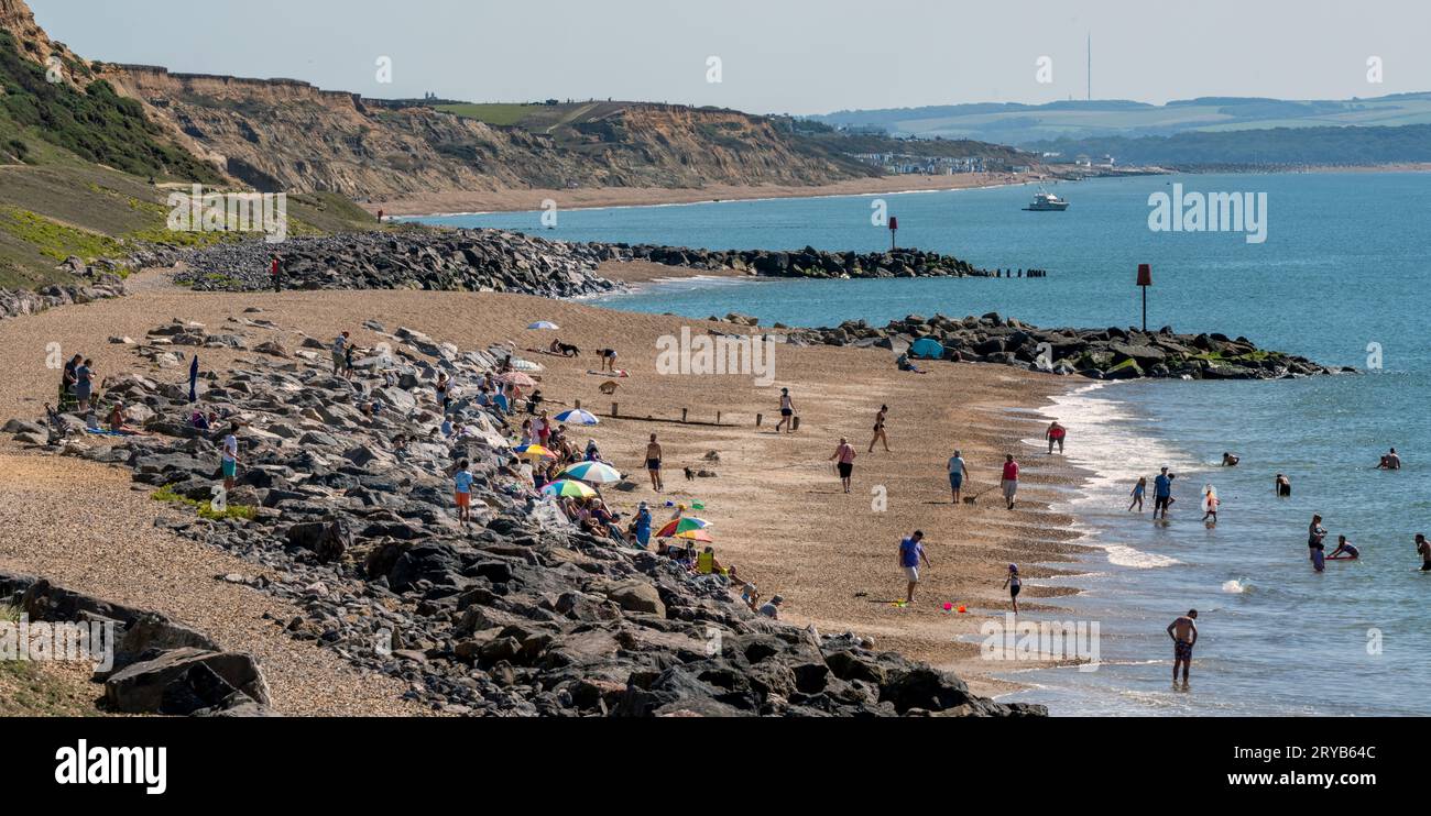 Barton on Sea, Hampshire, England, UK - view showing the beach along ...