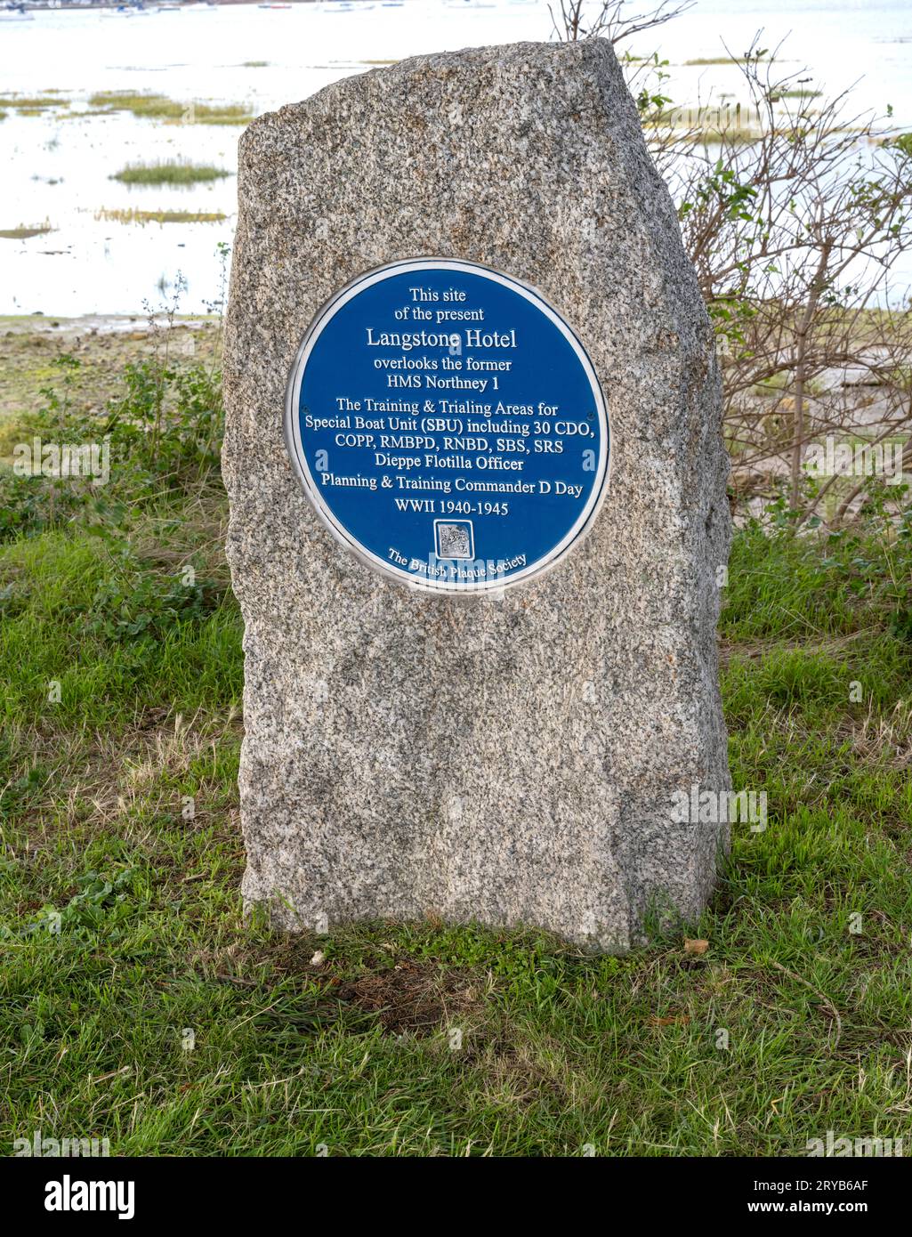 Blue plaque at Langston Hotel overlooking former HMS Northney erected ...