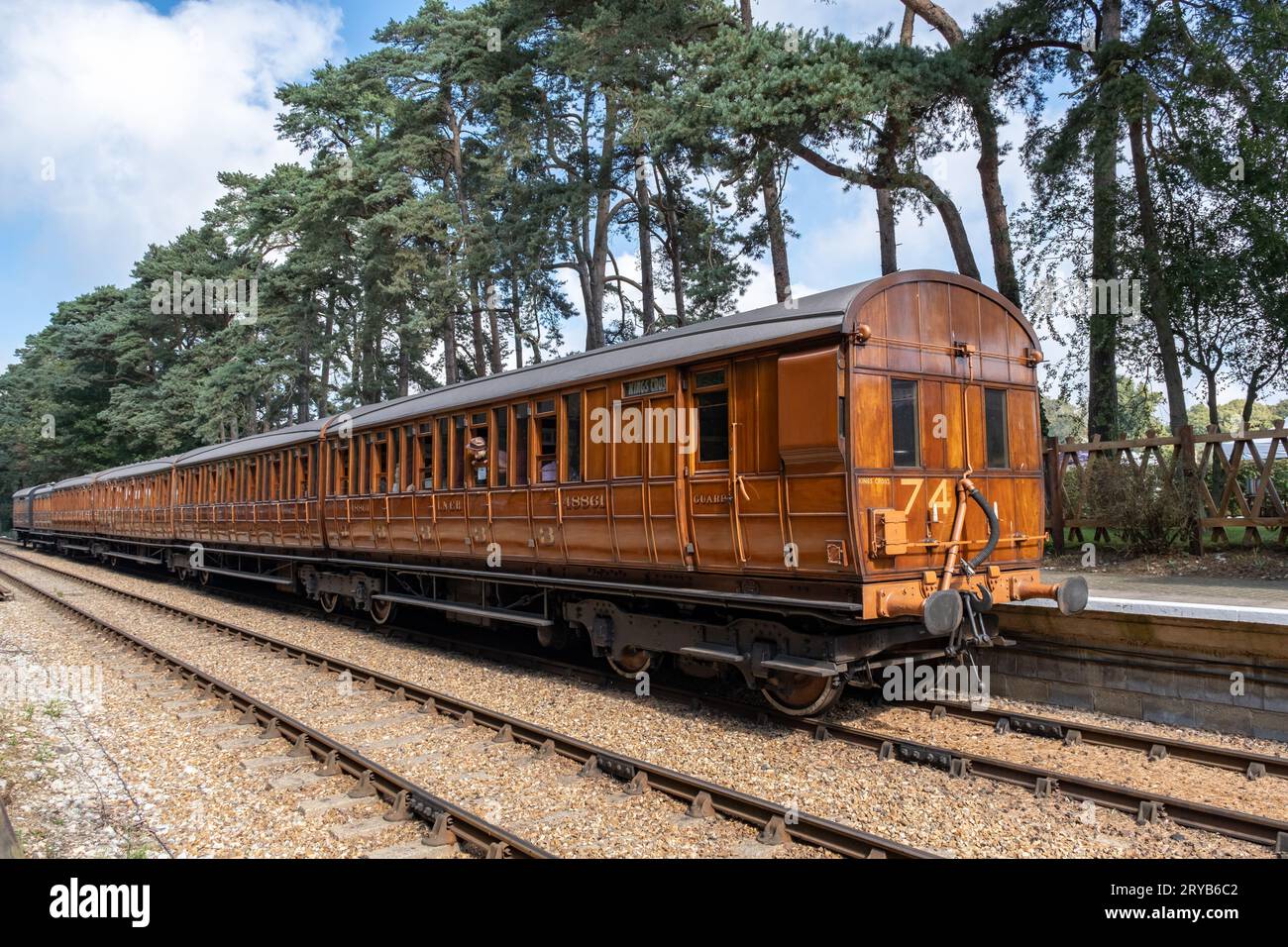Holt, Norfolk, UK – September 16 2023. Vintage wooden railway carriage ...