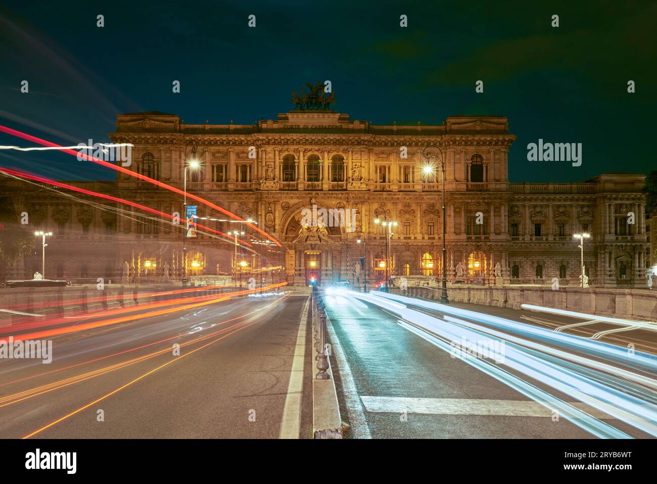 Night view with light tracers on the Palace of Justice in Rome Stock ...