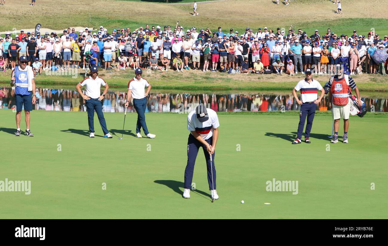 Rome, Italy. 30th Sep, 2023. Team USA's Justin Thomas putts on the 15th ...