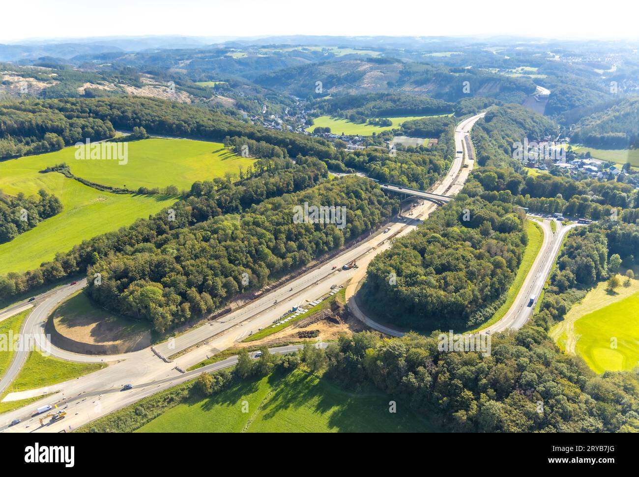 Luftbild, Autobahn A45 Anschlussstelle Lüdenscheid-Nord mit Baustelle ...