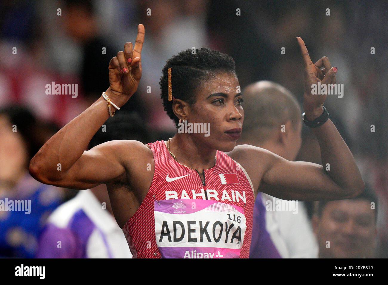 Bahrain's Oluwakemi Mujidat Adekoya celebrates after winning the women ...
