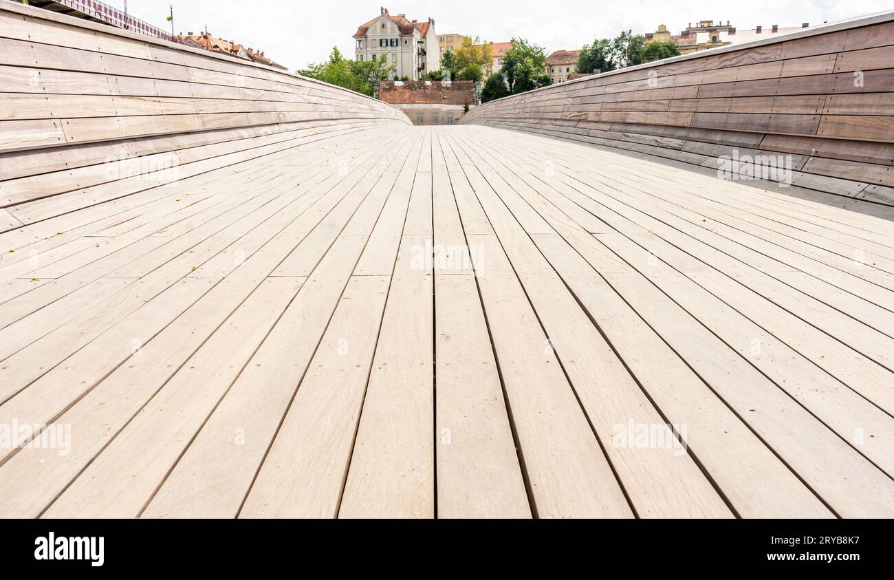 Wooden bridge design, over the river Stock Photo - Alamy