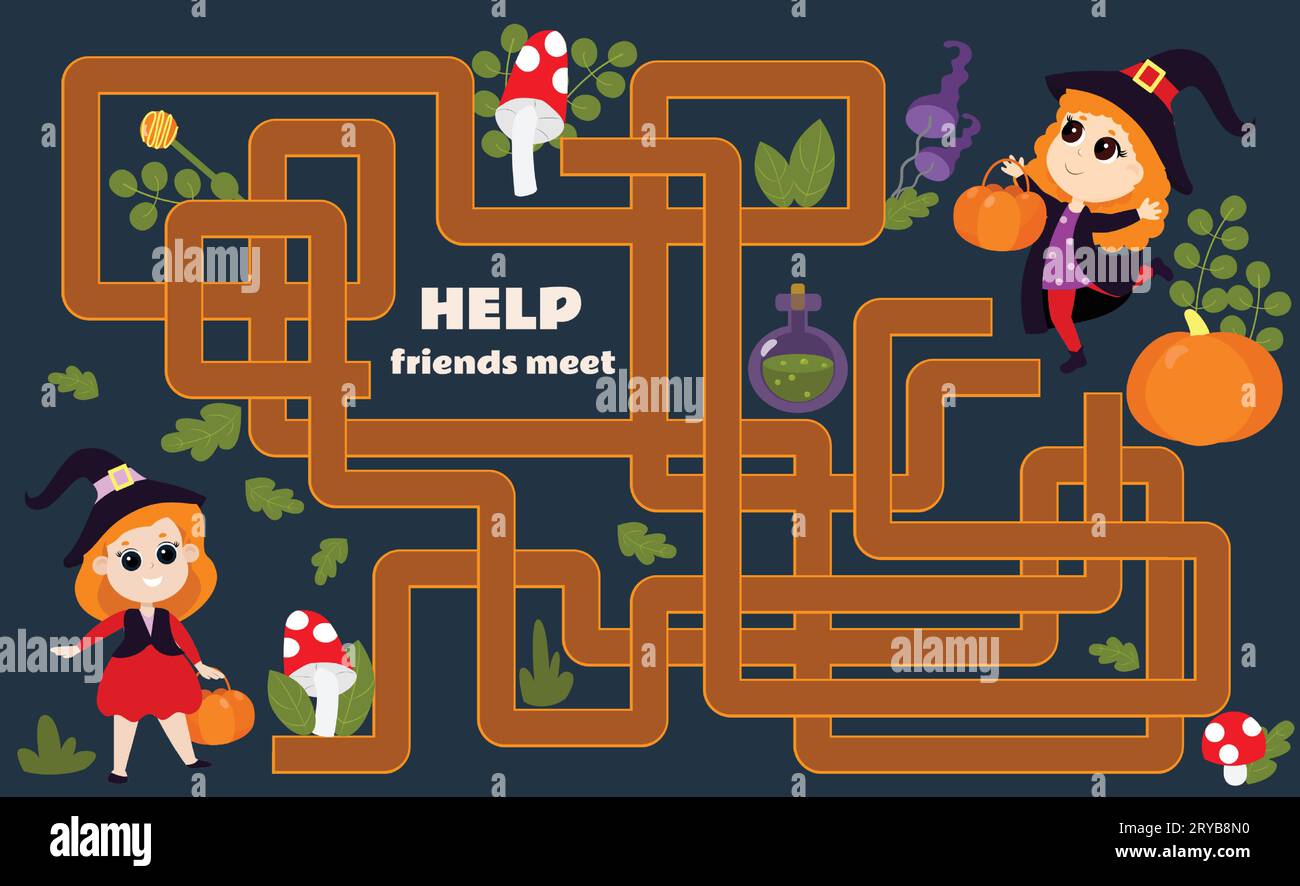Labyrinth game for children Help the witch meet her friend. A Halloween ...
