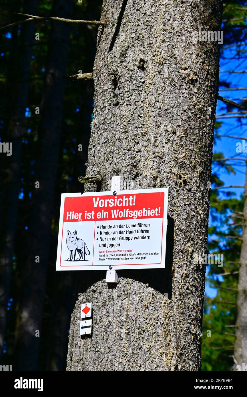 Warning sign in the Black Forest in Germany indicating that one is in ...