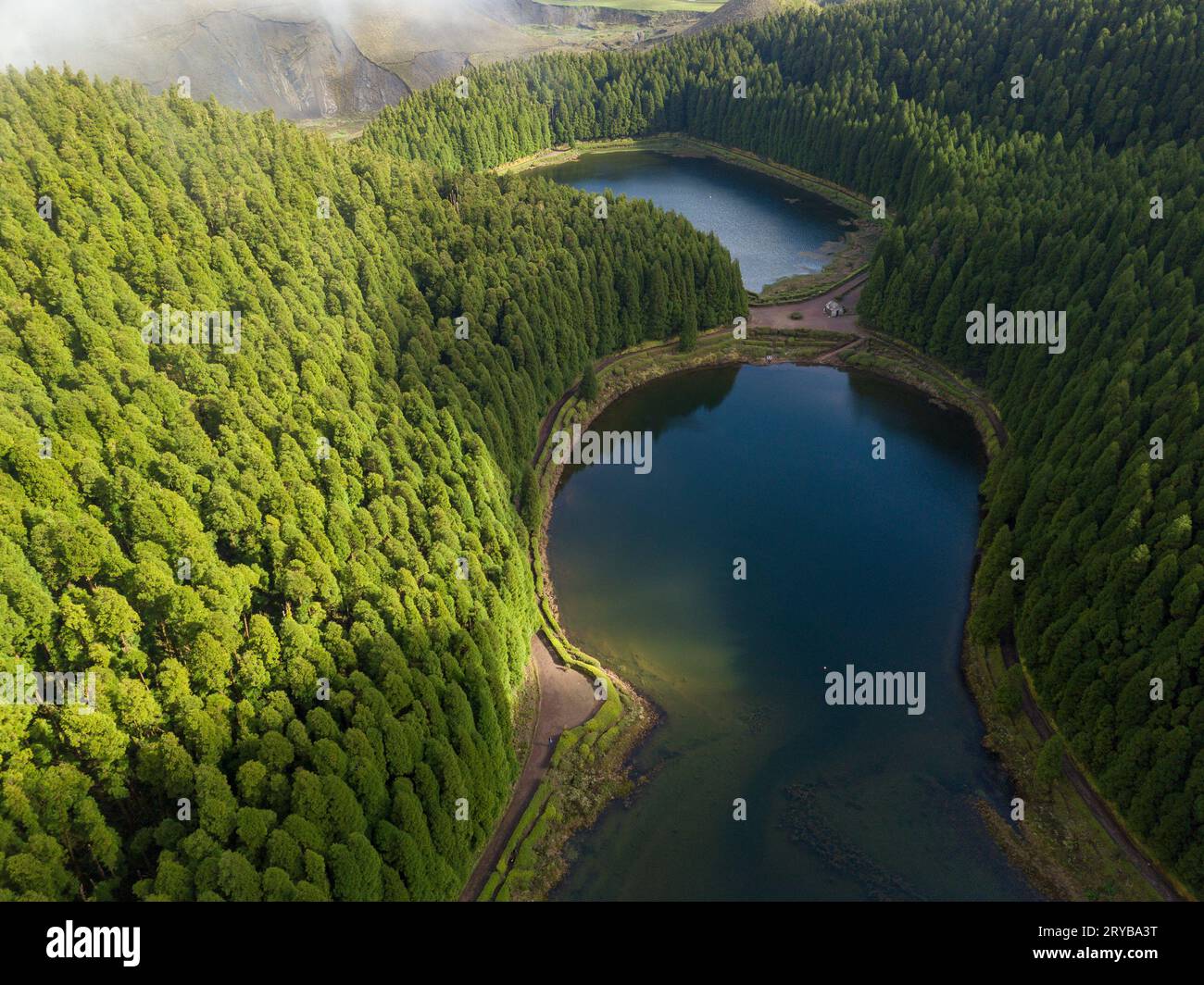 Aerial view of Lake of Empadadas (Lagoa das Empadadas) surrounded by ...