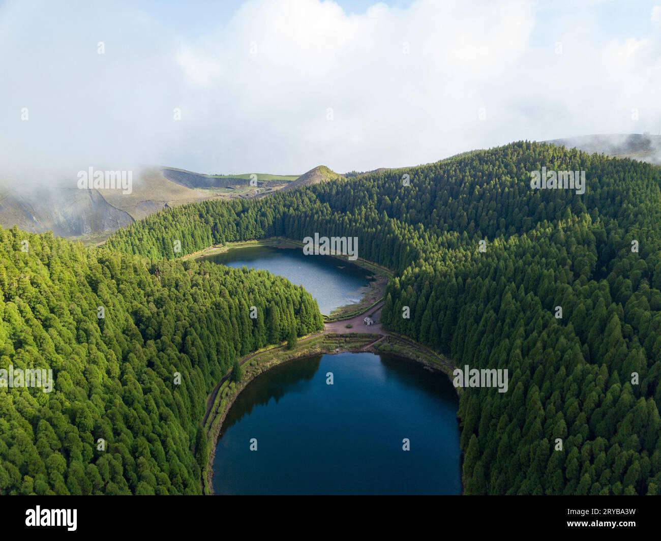 Aerial view of Lake of Empadadas (Lagoa das Empadadas) surrounded by ...