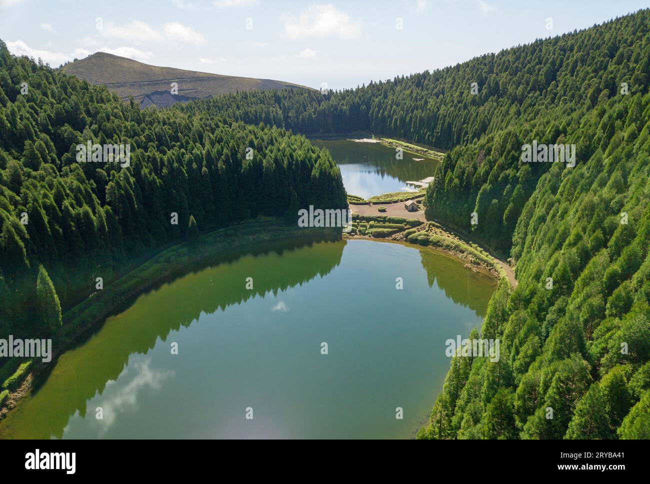 Aerial view of Lake of Empadadas (Lagoa das Empadadas) surrounded by ...