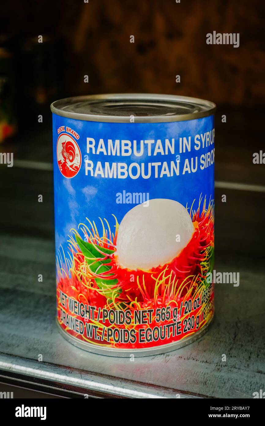 red rambutan in can Stock Photo - Alamy