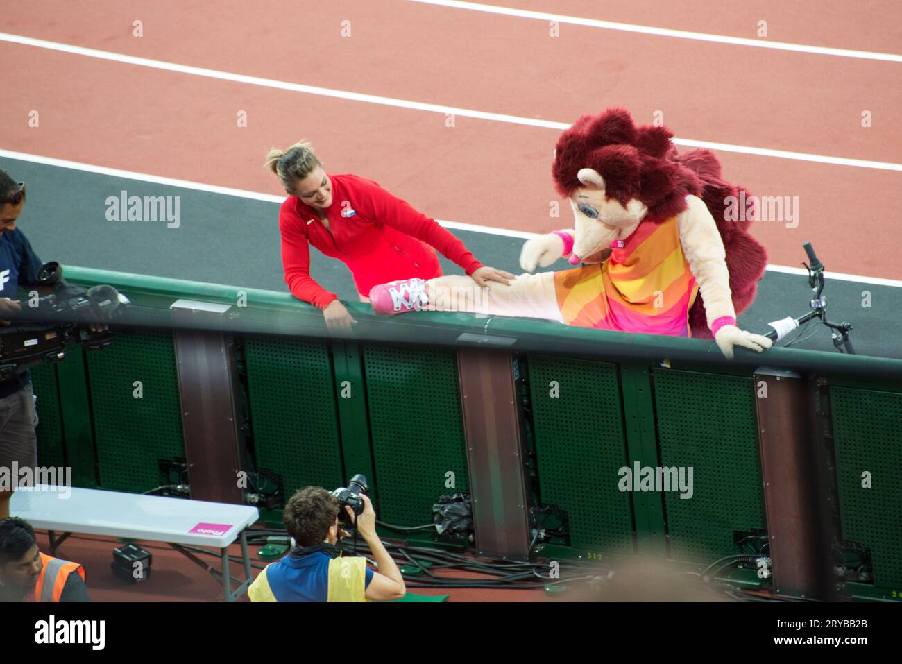 Sandra Perkovic (Discus Gold medalist) playing with Hero the Hedgehog ...