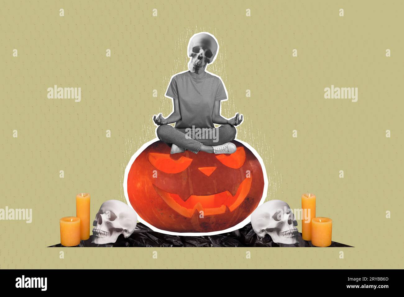 Sketch 3d picture collage of weird personage no face sitting huge ...