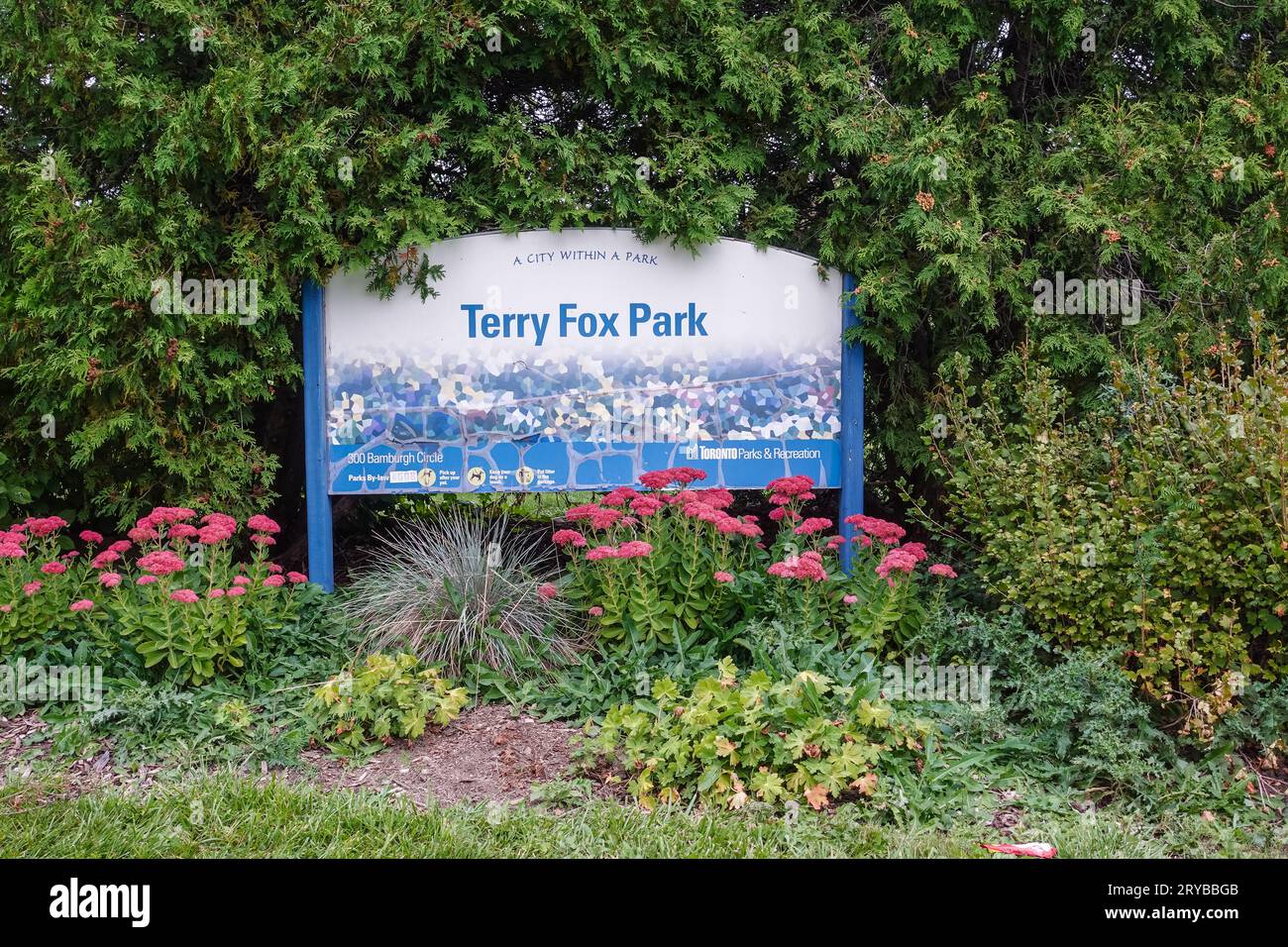 Terry Fox park, named after Canadian athlete Terry Fox, who lost one leg after cancer, and walk ...