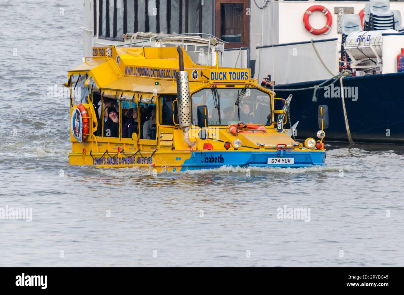 London Duck Tours limited DUKW wartime amphibious vehicle underway on ...