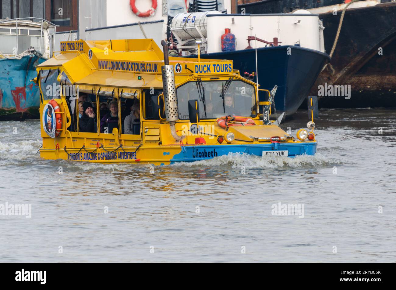 London Duck Tours limited DUKW wartime amphibious vehicle underway on ...