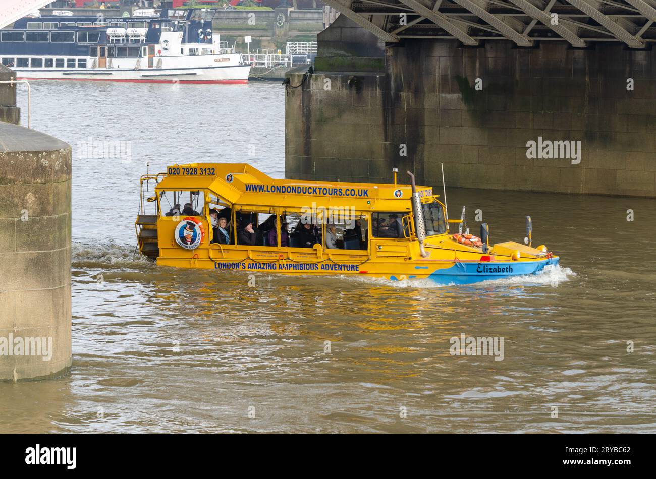 London Duck Tours limited DUKW wartime amphibious vehicle underway on ...