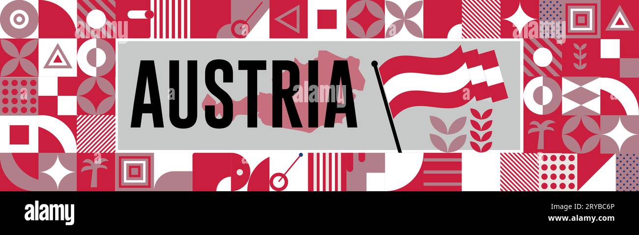 Austria national day banner with map, flag colors theme background and ...