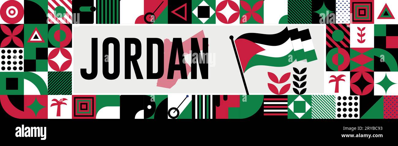Jordan national day banner with map, flag colors theme background and ...