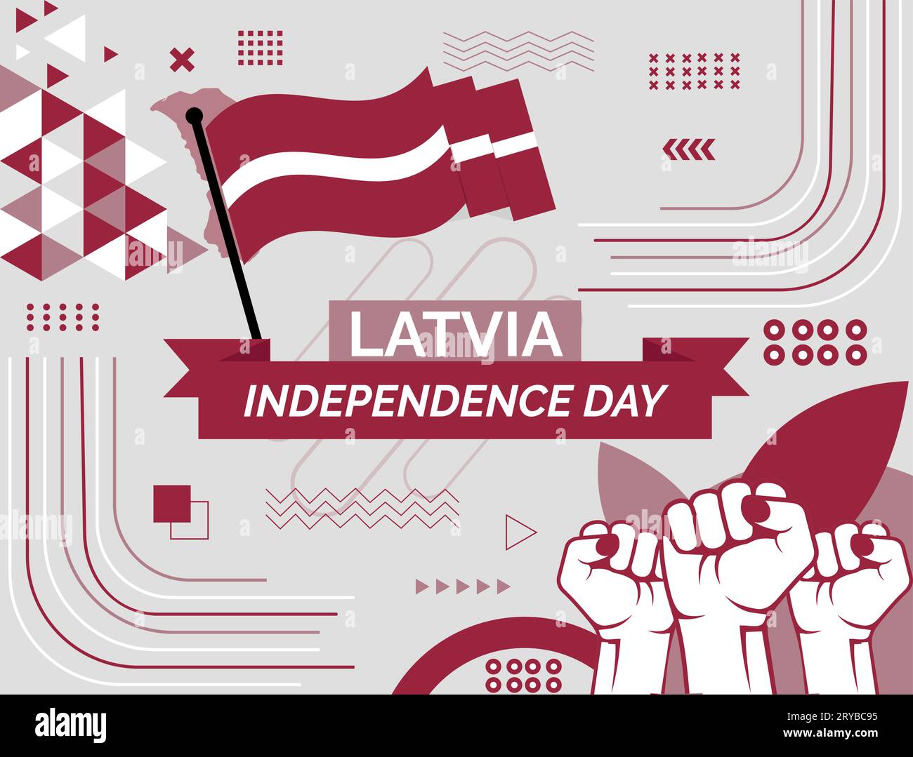 Latvia national day banner with map, flag colors theme background and ...