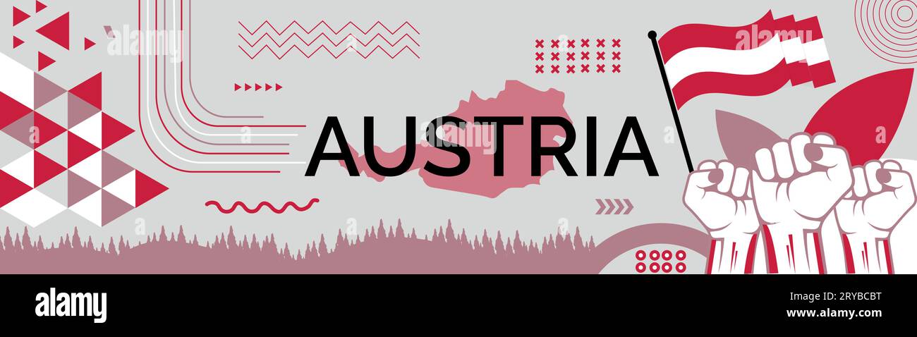 Austria national day banner with map, flag colors theme background and ...