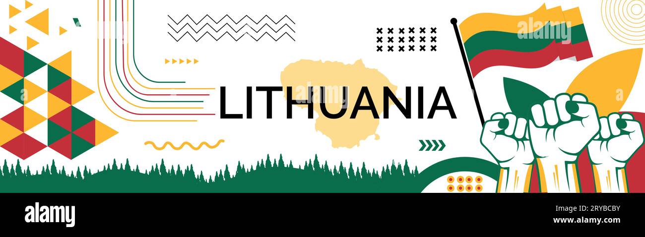 Lithuania national day banner with map, flag colors theme background ...