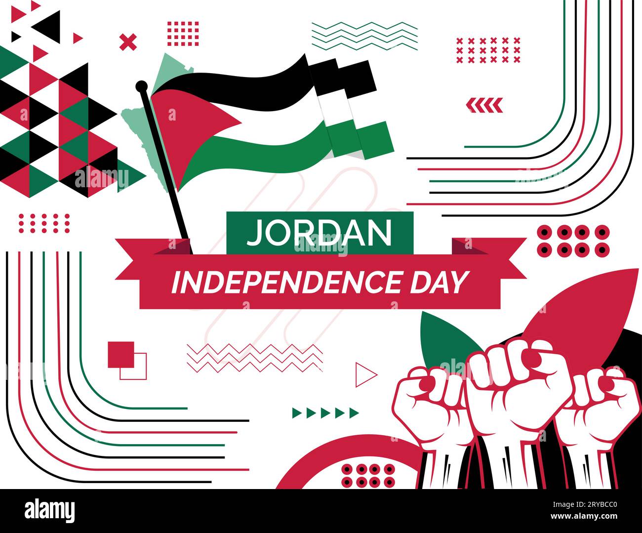 Jordan national day banner with map, flag colors theme background and ...