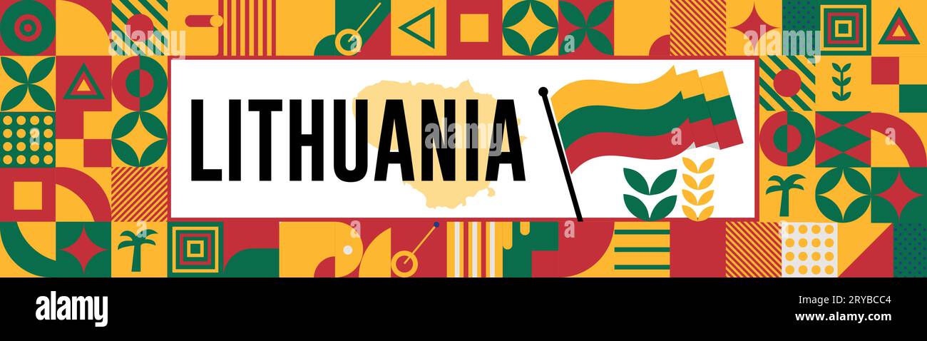 Lithuania national day banner with map, flag colors theme background ...
