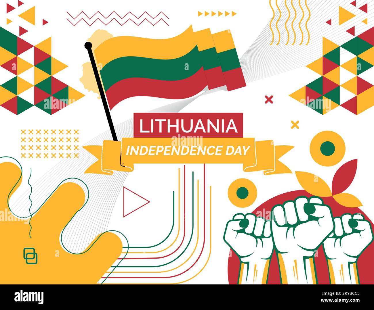 Lithuania national day banner with map, flag colors theme background ...