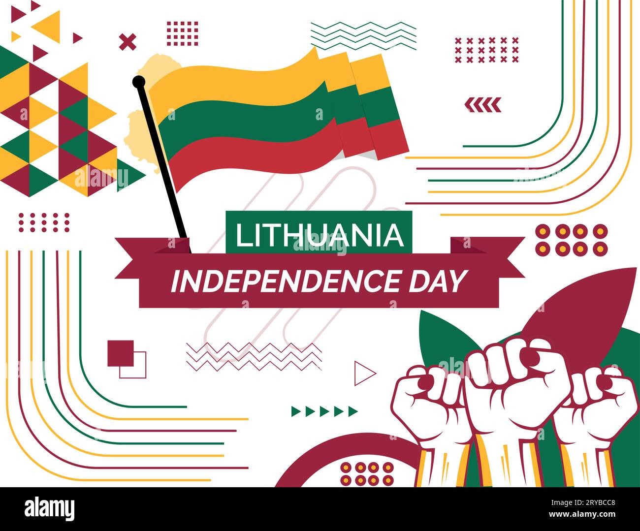 Lithuania national day banner with map, flag colors theme background ...