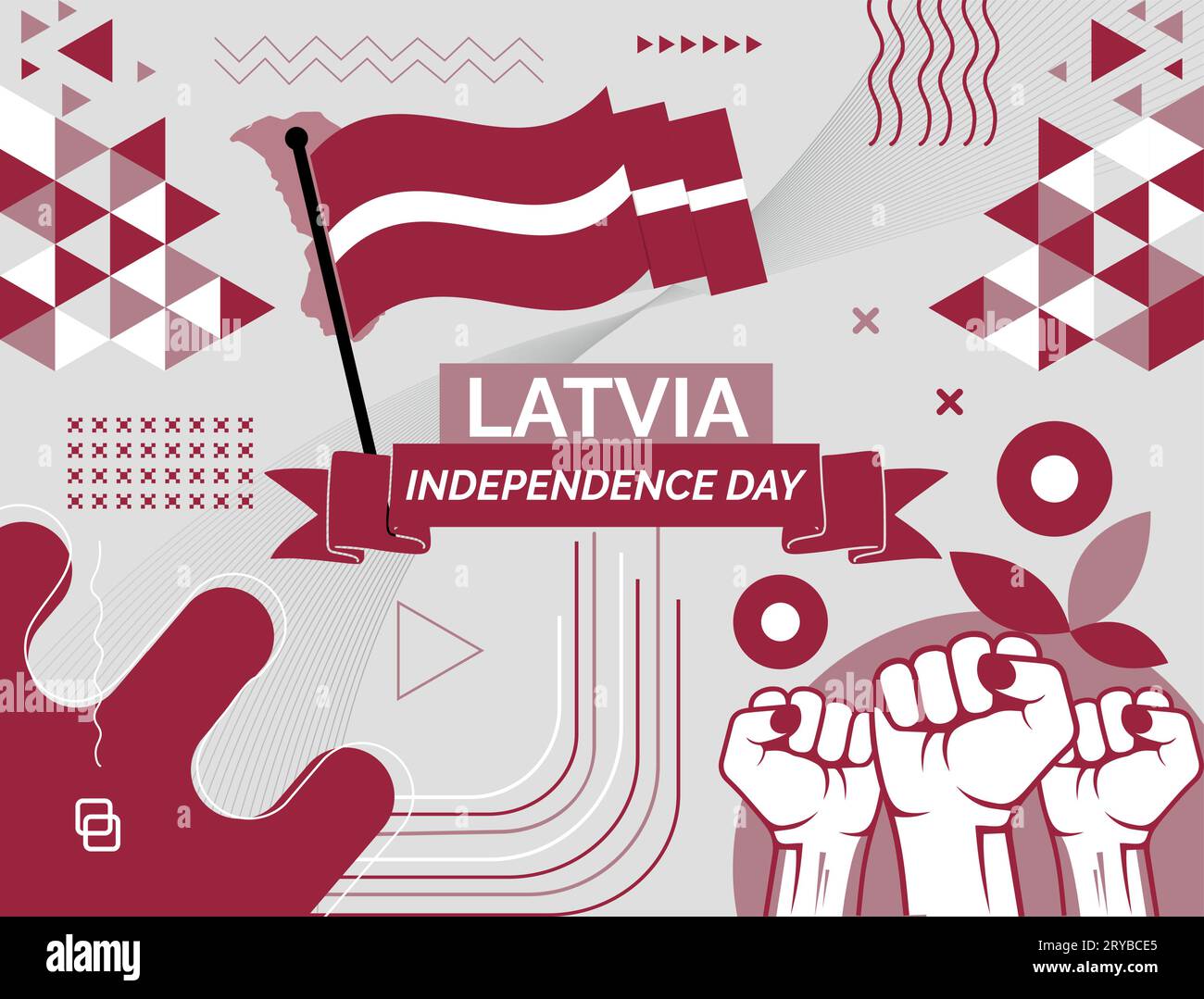 Latvia national day banner with map, flag colors theme background and ...
