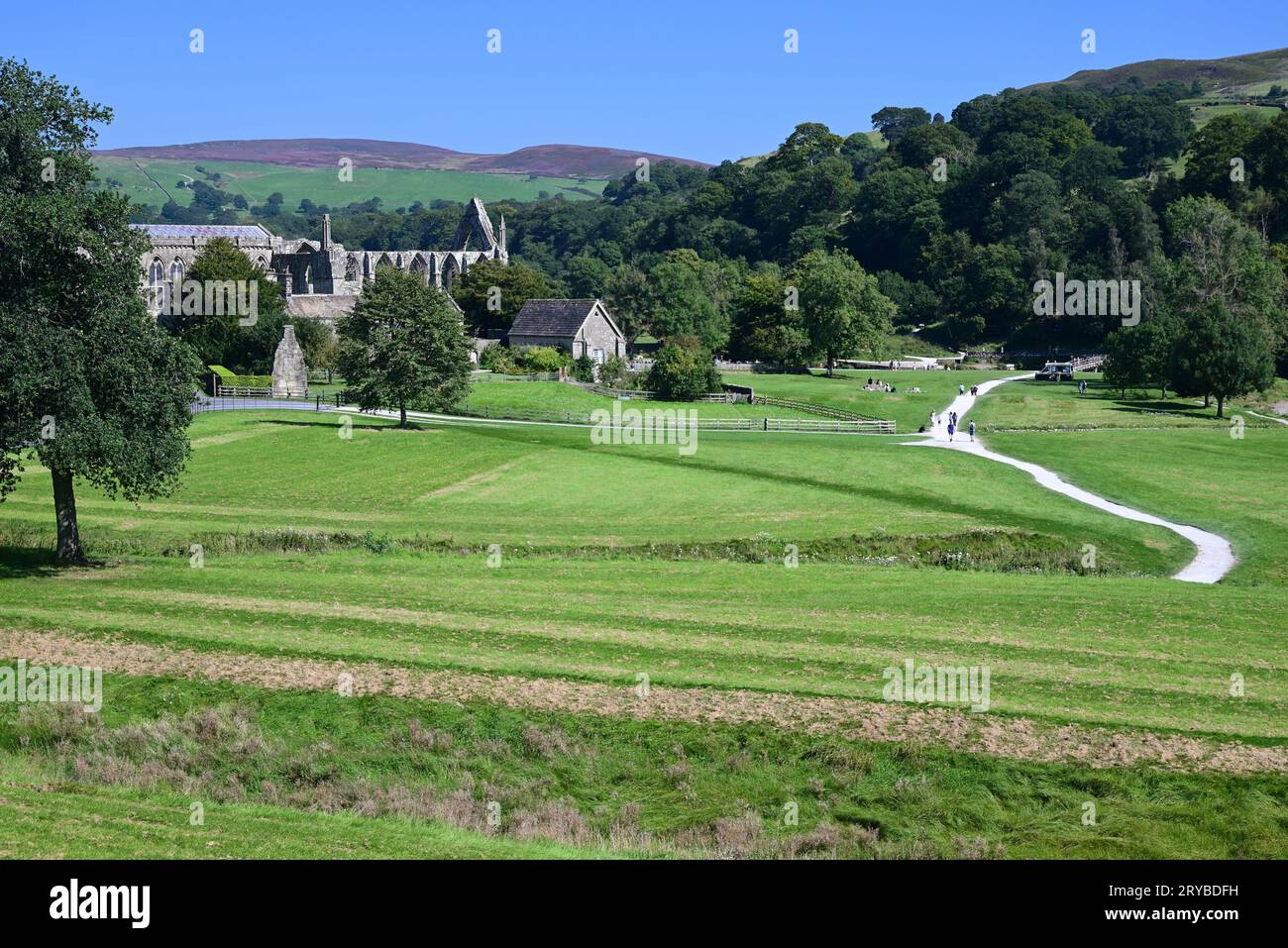 The ruins of the 12th century Augustinian monastery at Bolton Abbey ...