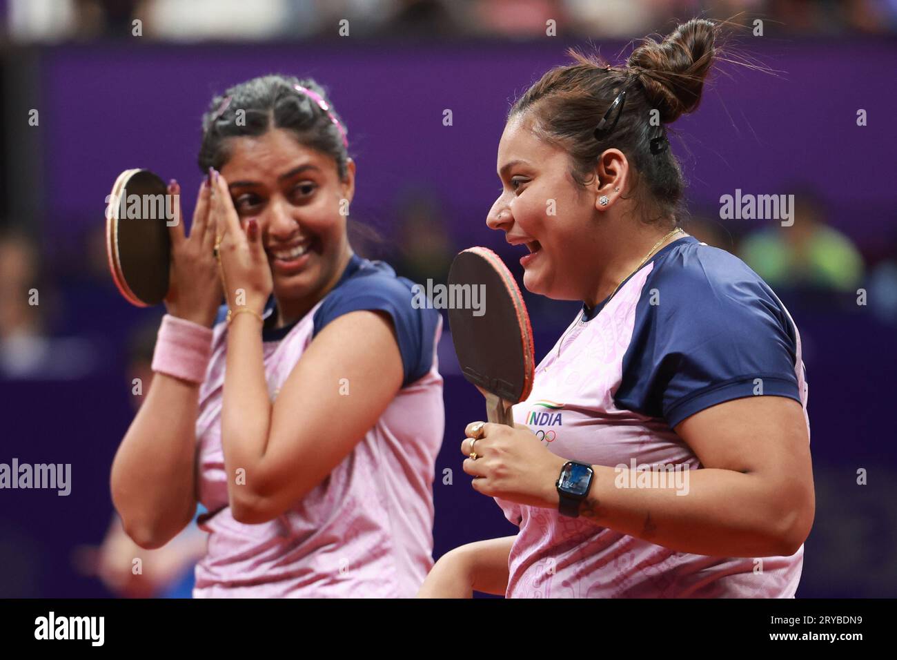 Hangzhou, China's Zhejiang Province. 30th Sep, 2023. Sutirtha Mukherjee (R)/Ayhika Mukherjee of ...