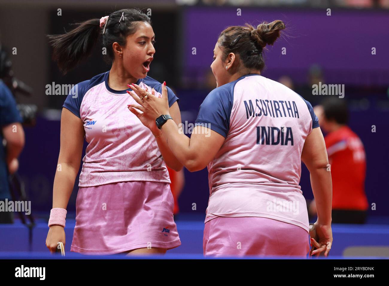 Hangzhou, China's Zhejiang Province. 30th Sep, 2023. Sutirtha Mukherjee (R)/Ayhika Mukherjee of ...