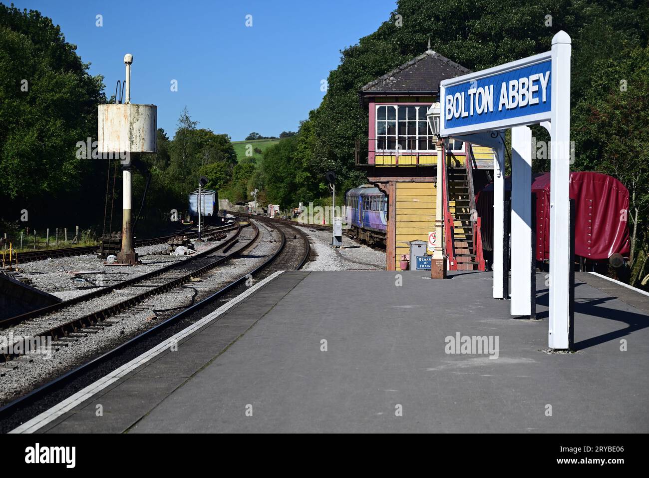 The platform and signal box at Bolton Abbey station on the Embsay ...