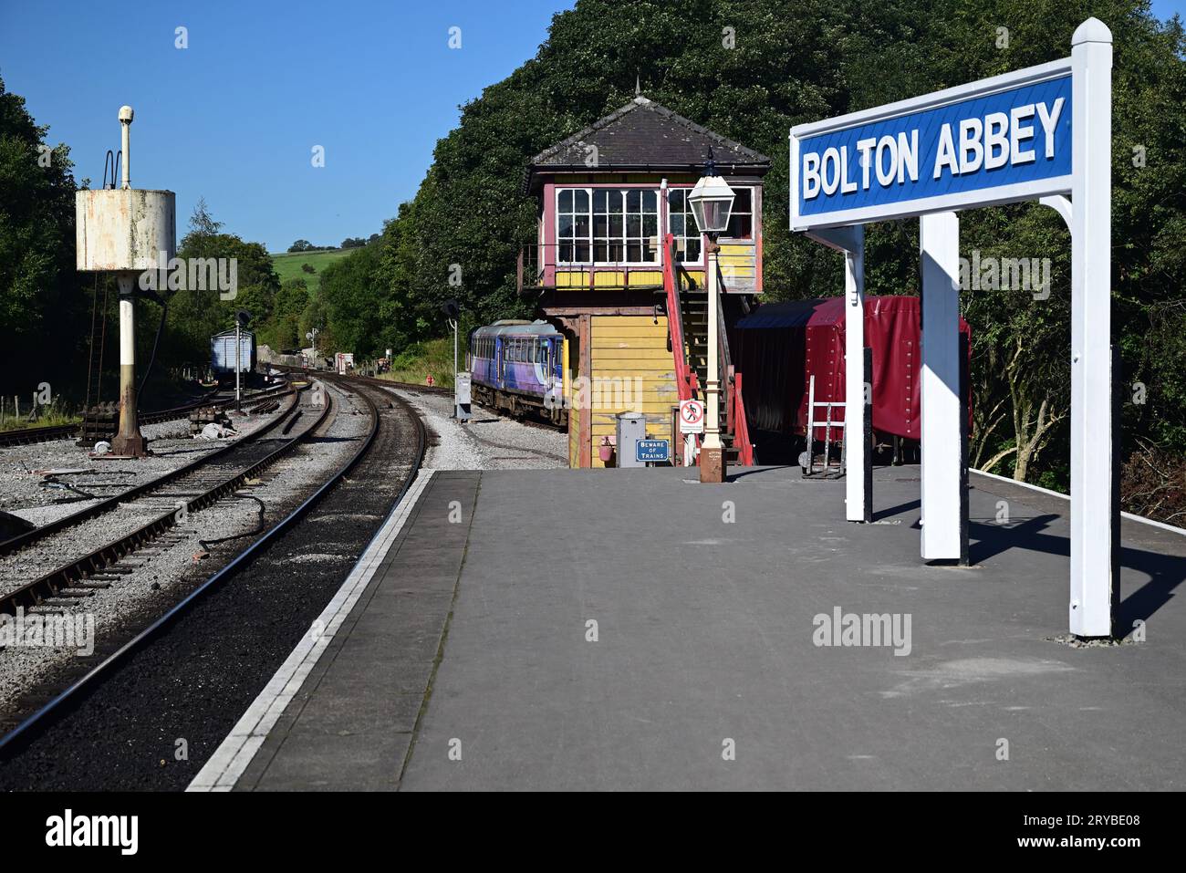 The platform and signal box at Bolton Abbey station on the Embsay ...