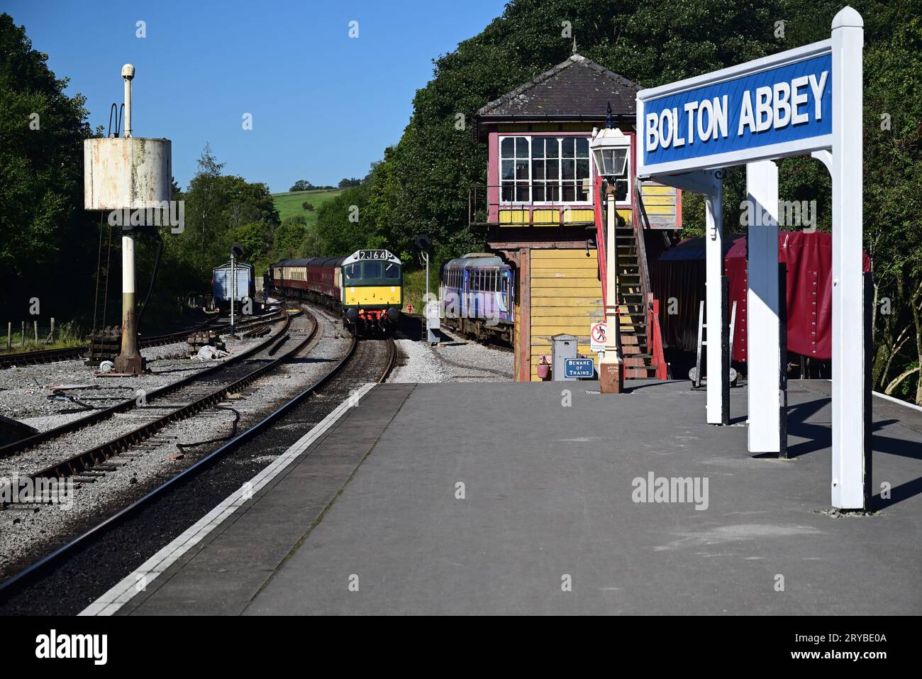 A train arriving at Bolton Abbey station on the Embsay & Bolton Abbey ...