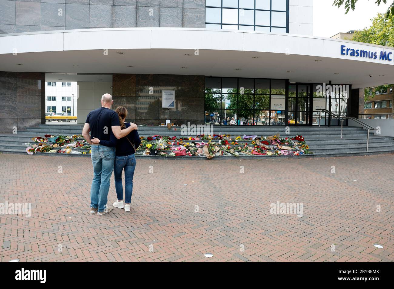 Flowers on the steps in front of the Erasmus MC hospital, two days ...