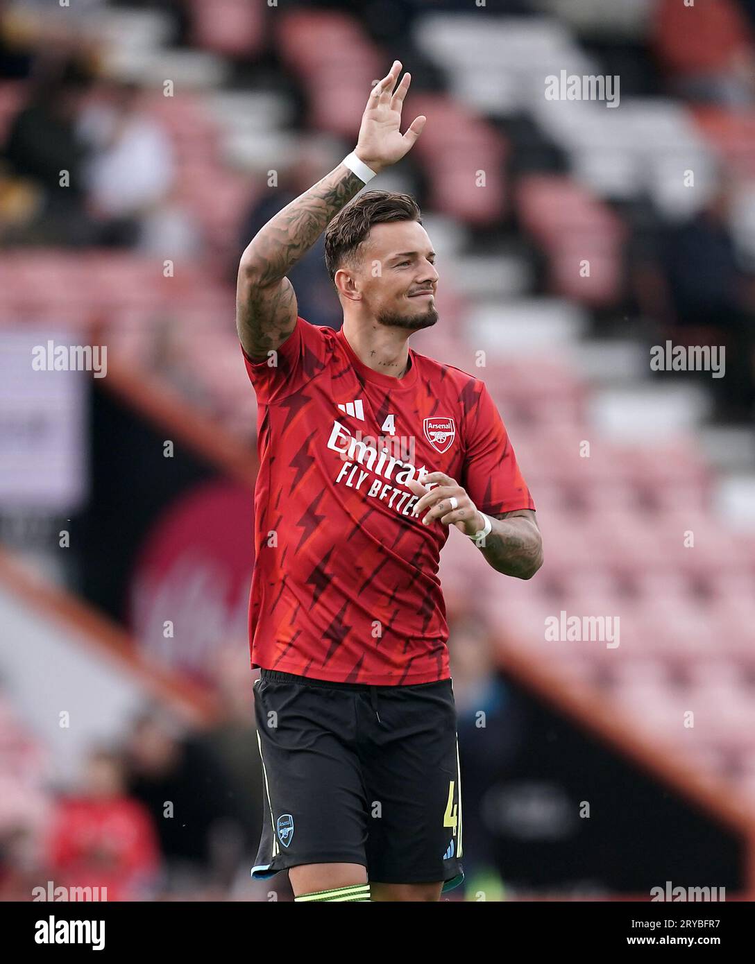 Arsenal's Ben White warms up before the Premier League match at the ...